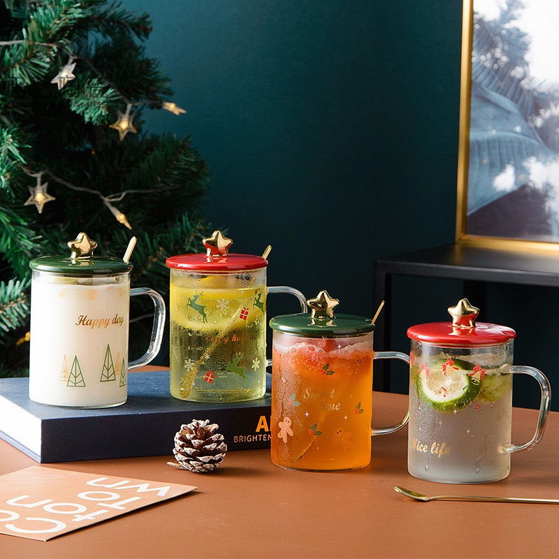 Christmas Glass Cup/Glass Mug With Star Lid Edition | Shopee Philippines