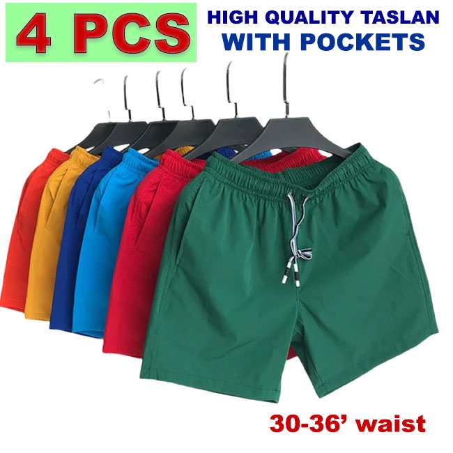 4 PCS SET Quality Plain Taslan Short for Men with Pocket Adult Drifit ...