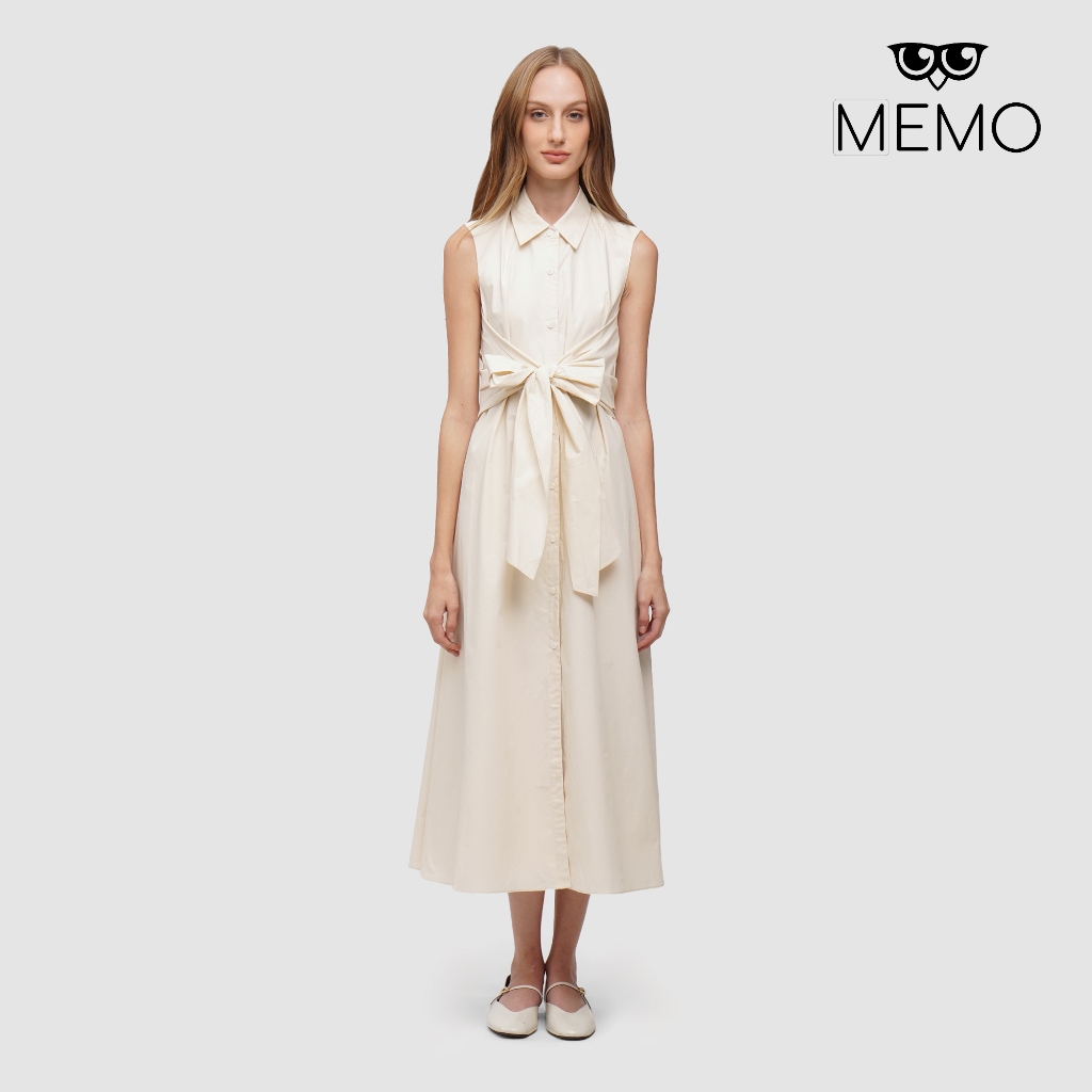 Memo Maxi Dress With Tie Detail For Women (Khaki/Sage Green) | Shopee ...