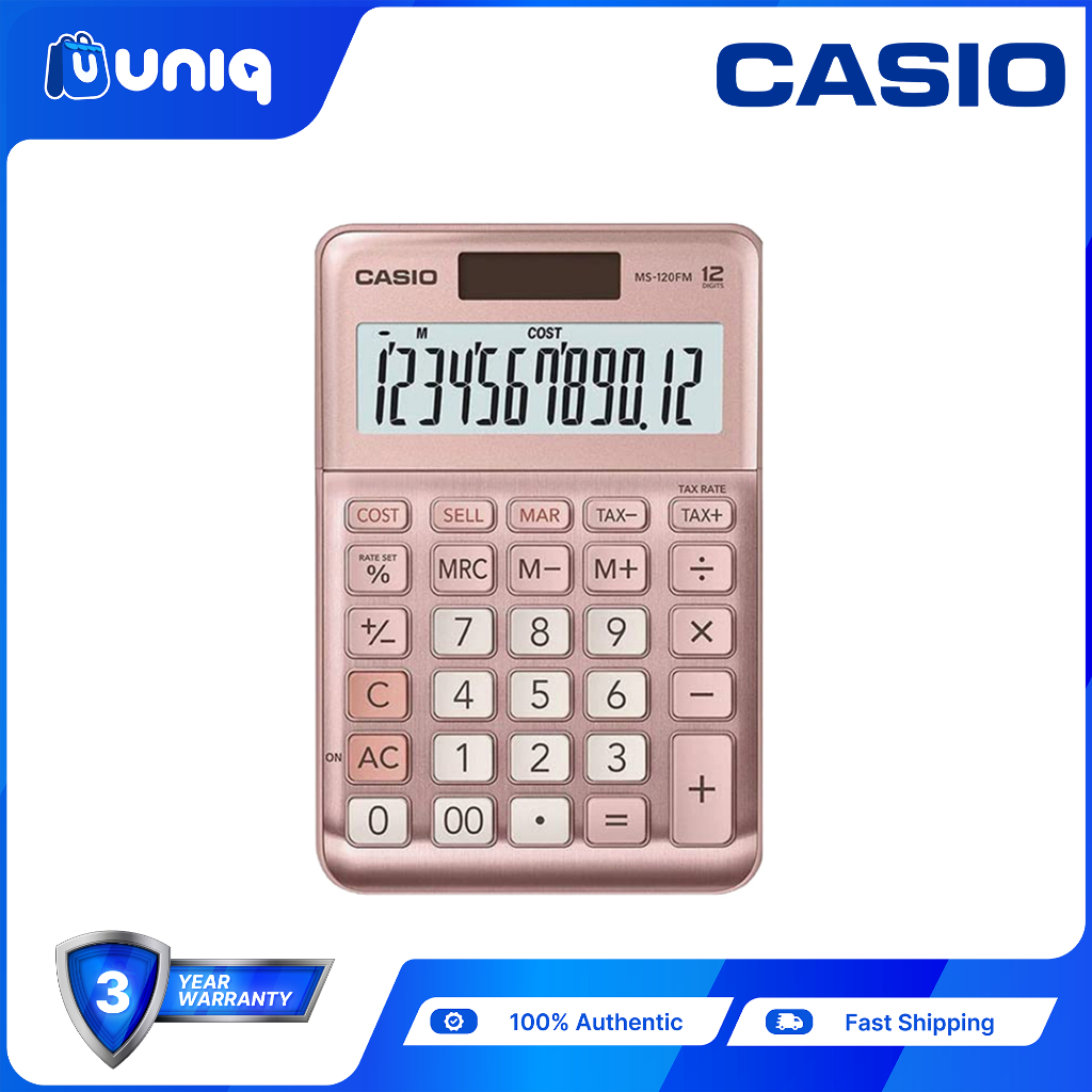 Casio 12 Digits Calculator MS-120fm-pk, Mini Desk Type, Currency ...