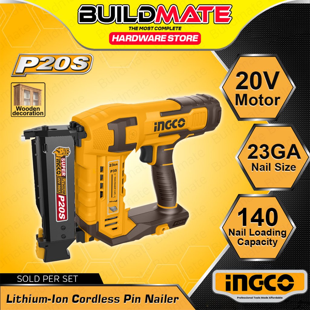 BUILDMATE Ingco 20V Cordless Pin Nailer 10-35mm Air Stapler Lightweight ...