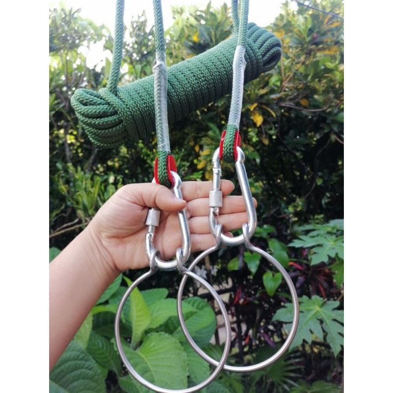 10 Meter Static Utility Safety Rope w/ 2 Stainless Ring & 2 Carabiners ...