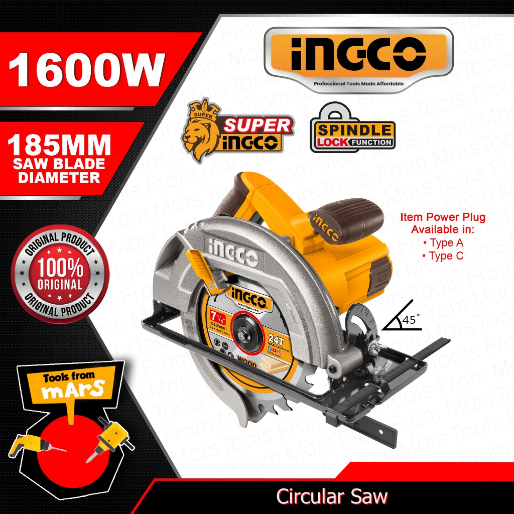 INGCO 1600W Circular Saw 7-1/4" Wood Cutting Electric Power Saws -TFM ...
