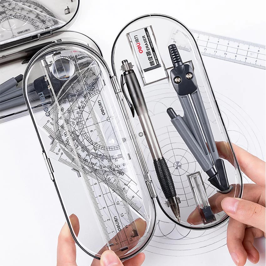 PH COD 8PCS Deli Ruler Set Triangle Measuring Ruler Compasses Drawing ...