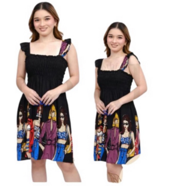 Mini Smocked Dress | Duster | Spaghetti Dress | Daster Pambahay Cotton ...