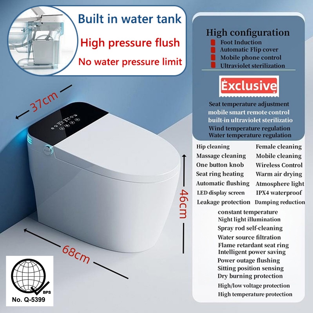 Smart Toilet Bowl With Dual Flush Set Bidet Spray Automatic Water ...