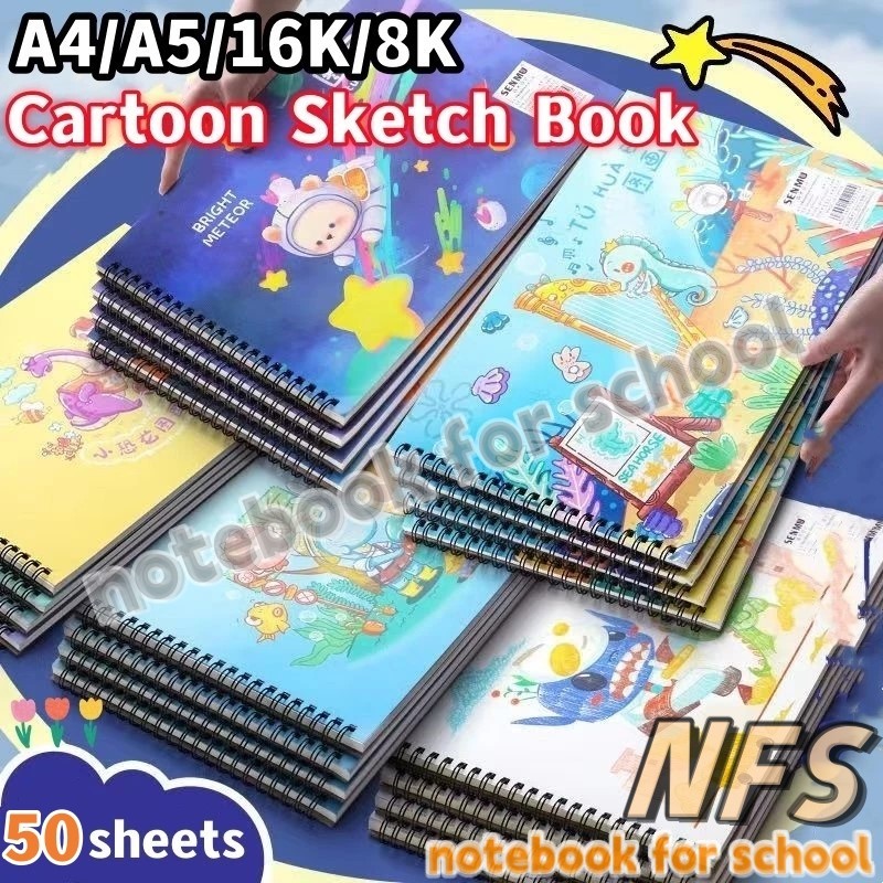NFS A4/A5/16K/8K Cartoon Sketch Book Coil Blank Drawing Book 50 Pages ...