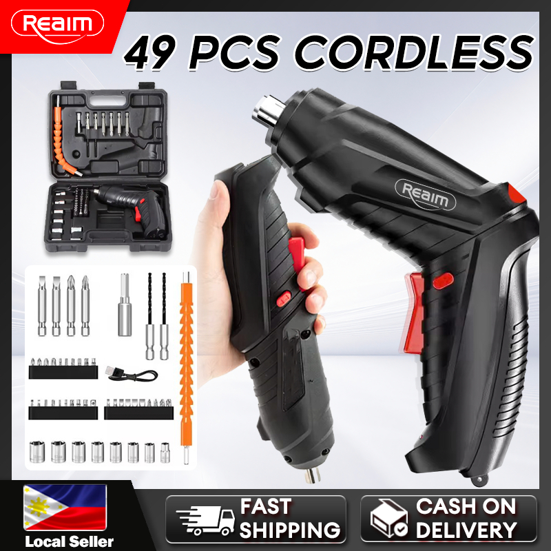 REAIM Cordless Screwdriver Impact Drill 49 PCS Foldable Tool Electric ...