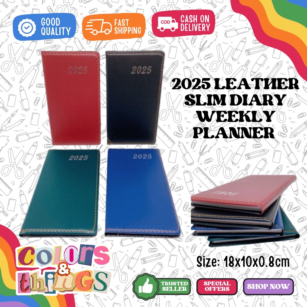 2025 leather SLIM DIARY Weekly Planner with PU Leather-Like Cover ...