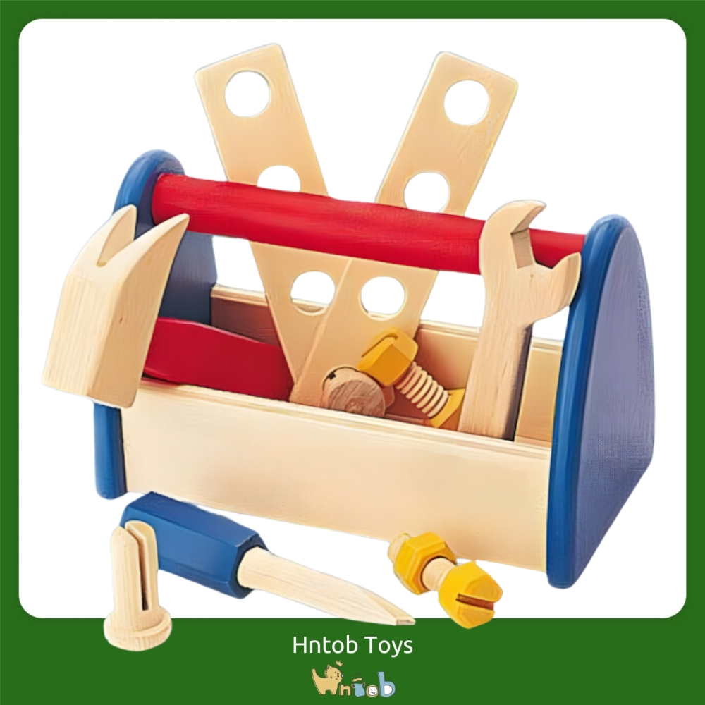 Hntob 14pcs Wooden Toolbox Kit Disassembly Tool Box Early Education ...