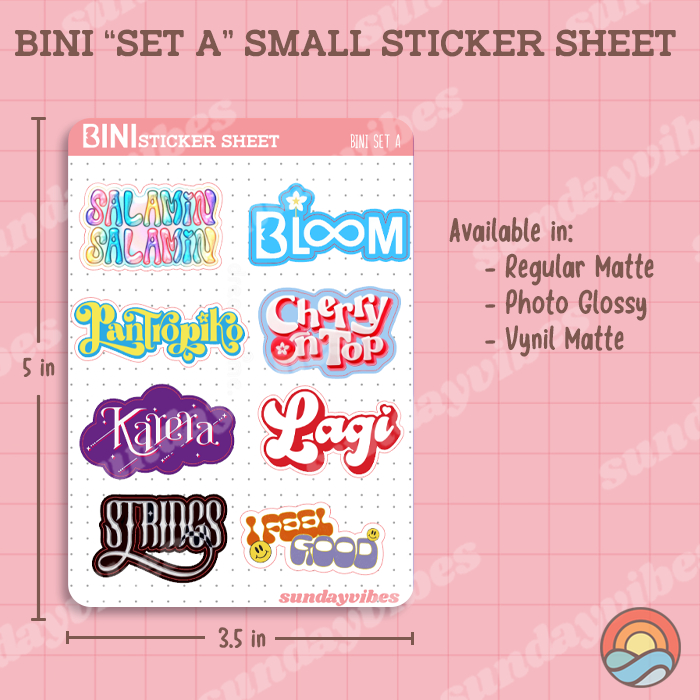 BINI Sticker Sheet "Set A" | Cherry on Top, Pantropiko, Salamin Salamin ...