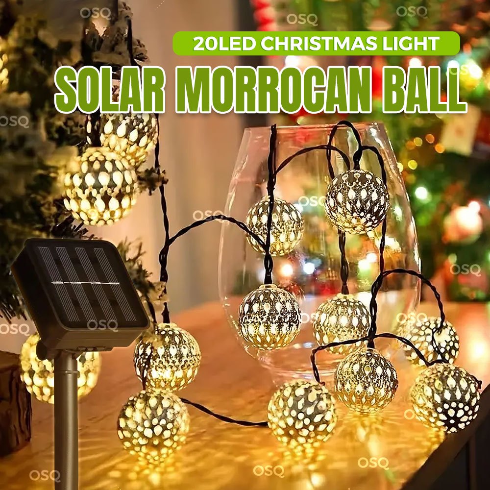 OSQ 20LED Solar Powered Moroccan Ball String Light Solar Christmas ...