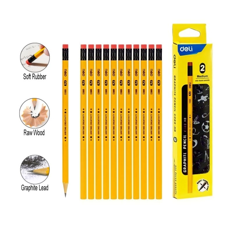 Deli Pencil no.2 Soft Eraser Lapis Art Drawing Business School Office ...