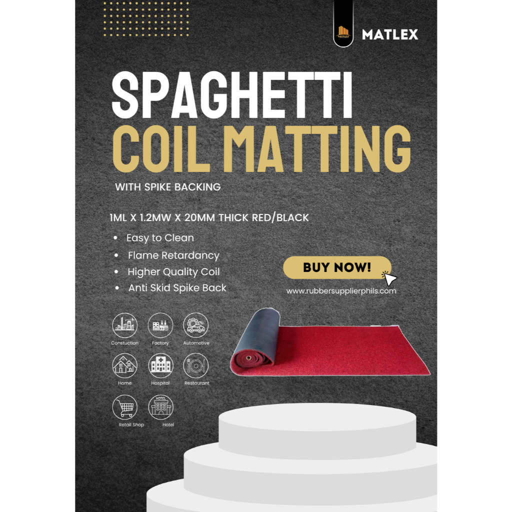Spaghetti Coil Matting with spike Backing Red/Black 1m x 1m x 20mm ...