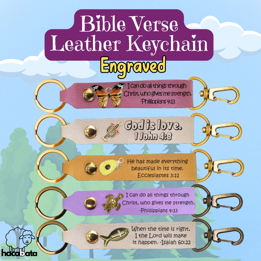 HACABATA_Leather Keychain/Keyholder w/ BIBLE VERSE(ENGRAVED ...