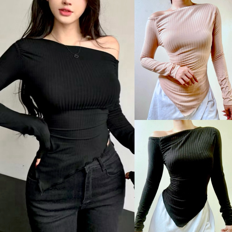 FYANG LONGSLEEVES Asymmetric Off Shoulder Top | Shopee Philippines