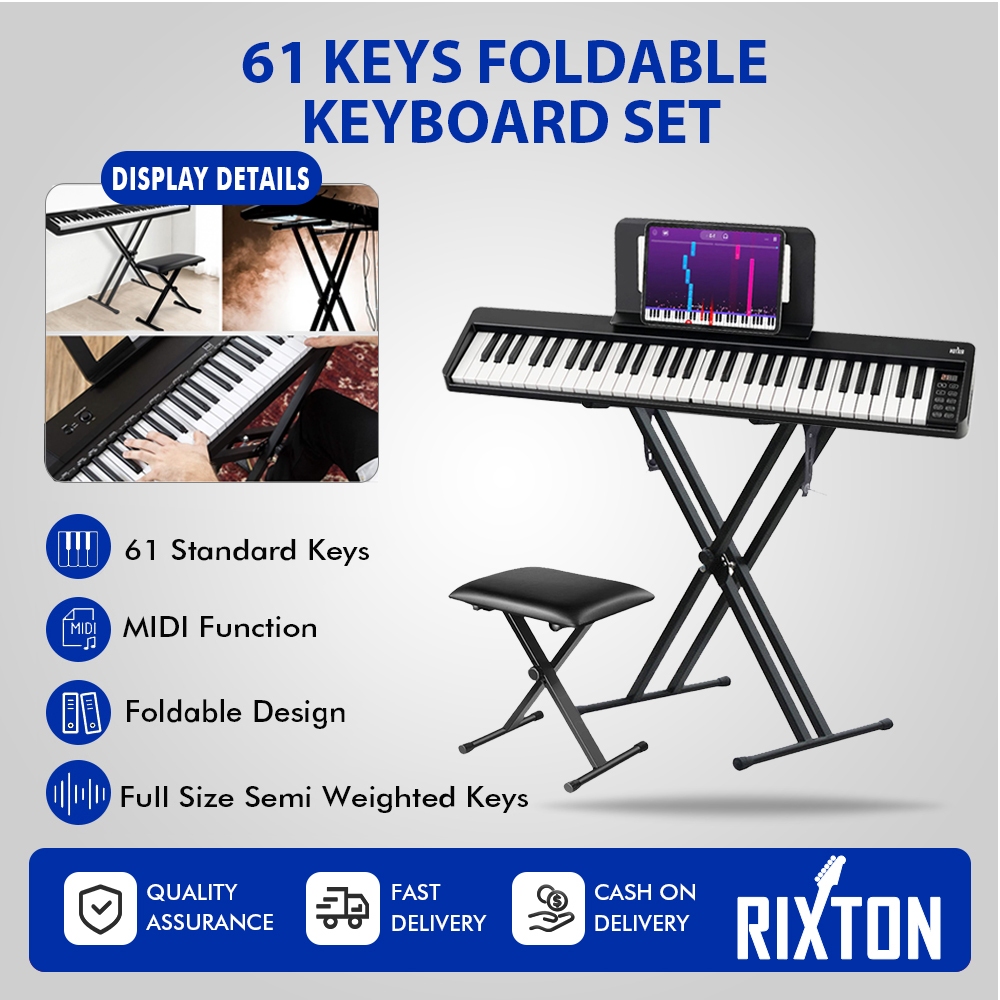 RIXTON Foldable 61 Keys Keyboard Folding Piano Keyboard Full Size Semi ...