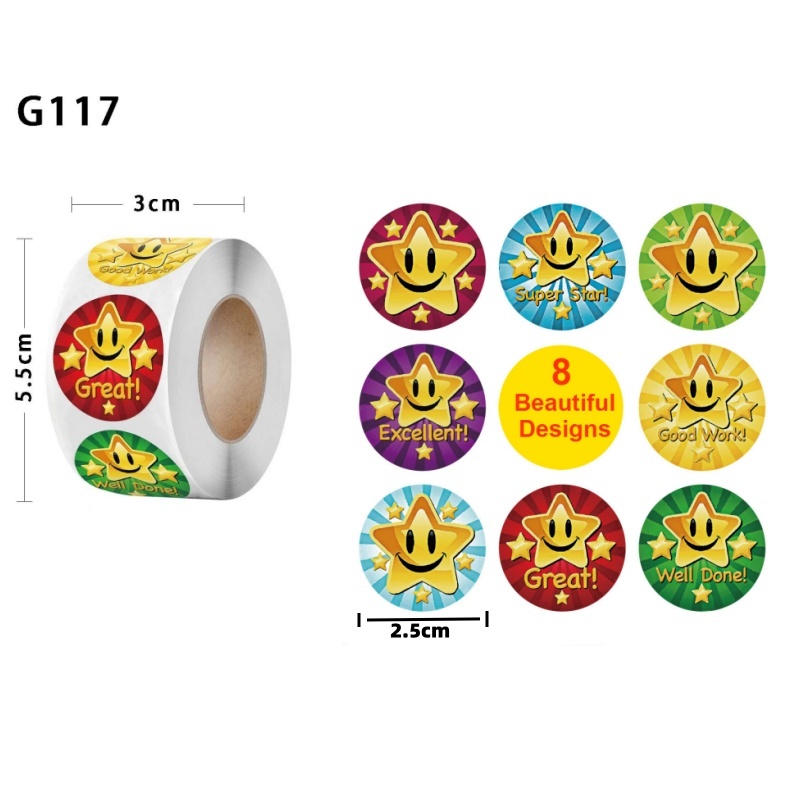 500pcs/roll teacher children reward label emoticon round shape stickers ...