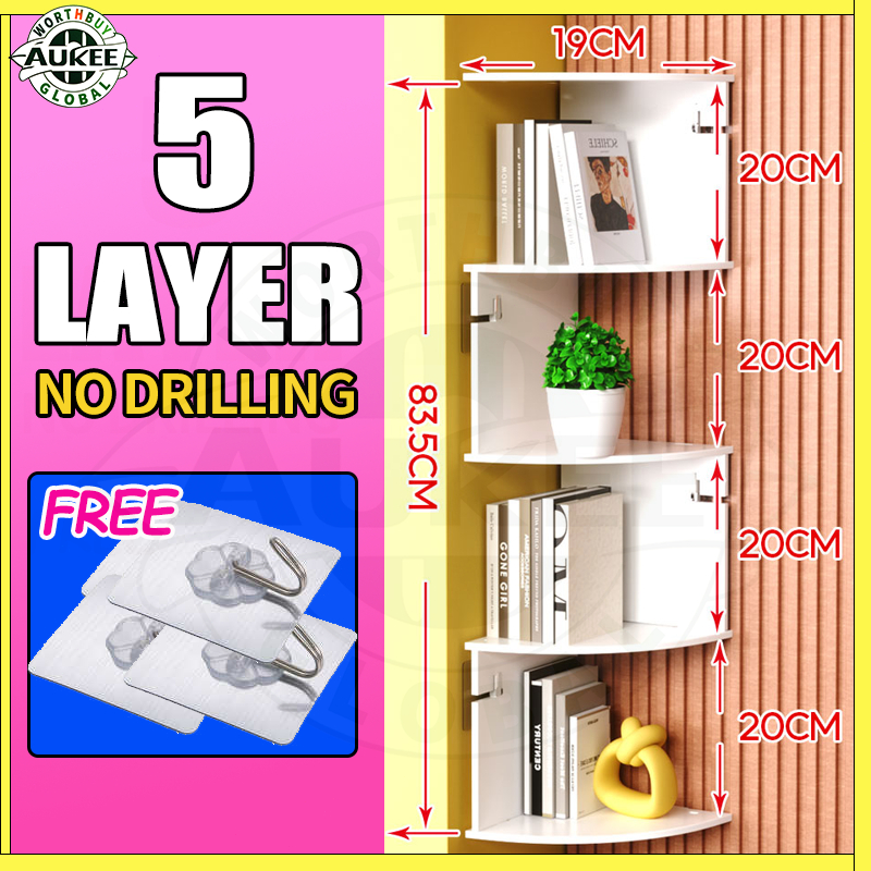 5 Layer Corner Shelves Floating Wall Mount Rack Display Wall Decor Book ...