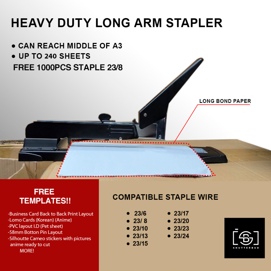 Notebook Long arm heavy duty Stapler (FREE BOX STAPLE + TEMPLATE ...