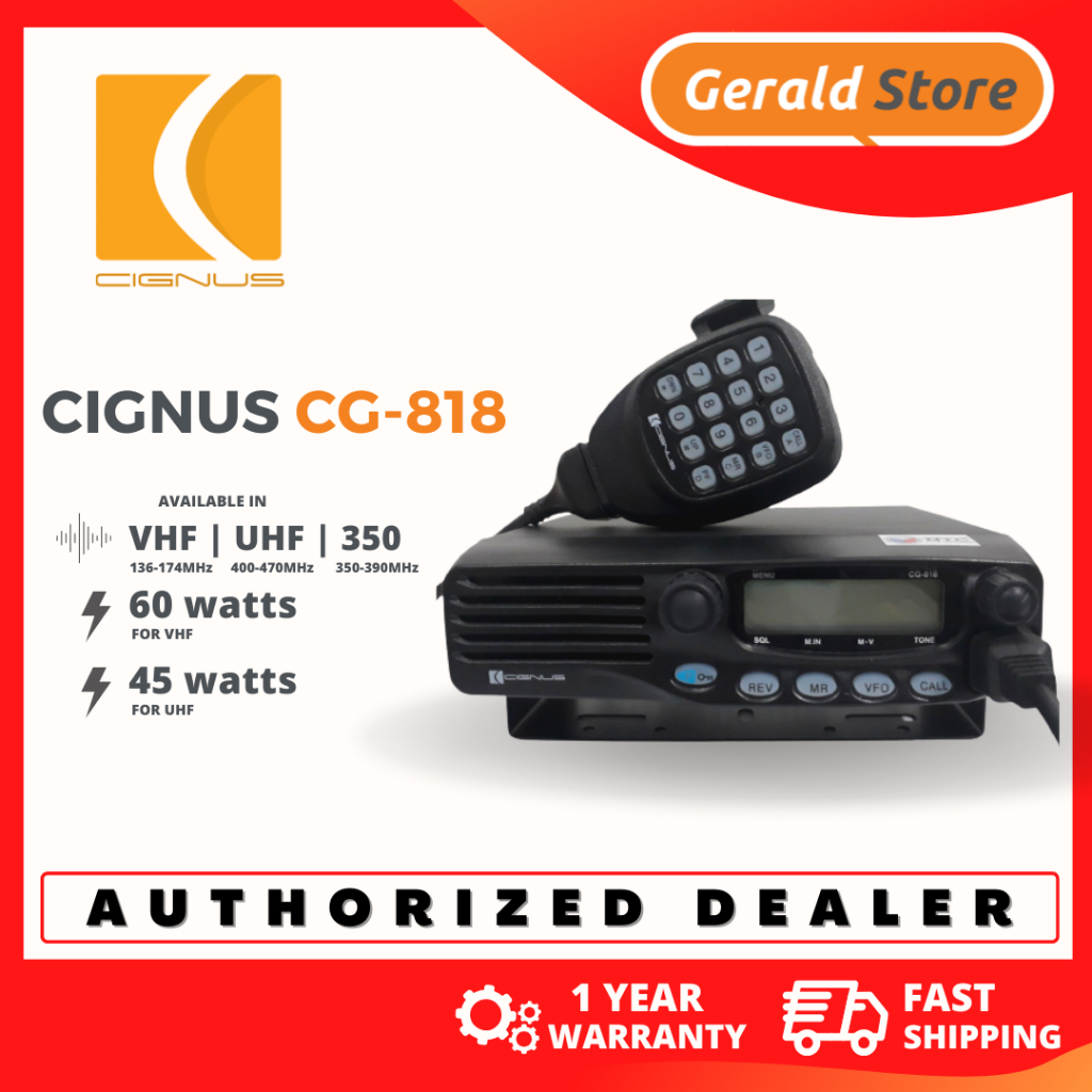 Cignus CG818 VHF Mobile Base Radio 60 Watts Model CG-818 - 1 Year ...