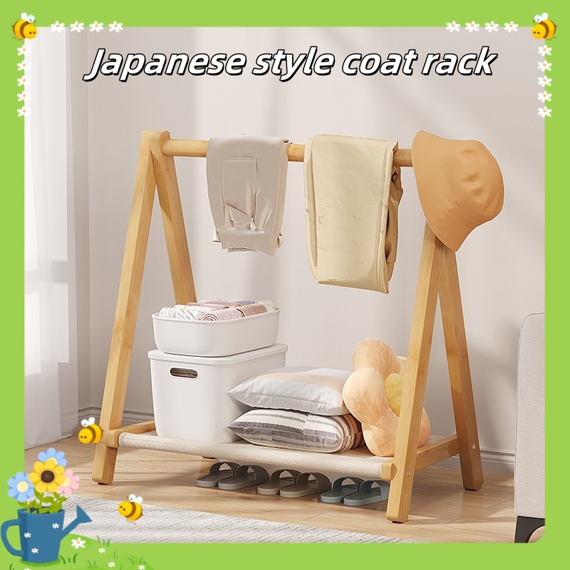 Light luxury folding coat rack solid wood floor bedroom simple hanger ...