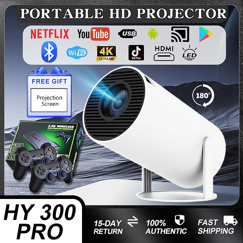 HY300 Projector 4K Full HD 1080P Portable Projector Smart Projector for ...