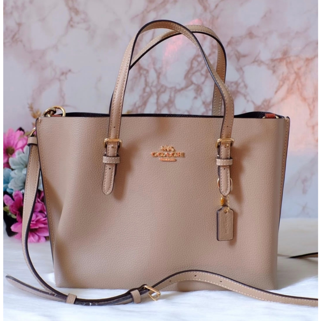 C.O.A.C.H C4084 Mollie Tote 25 Bag in Taupe / Oxblood Double Face ...
