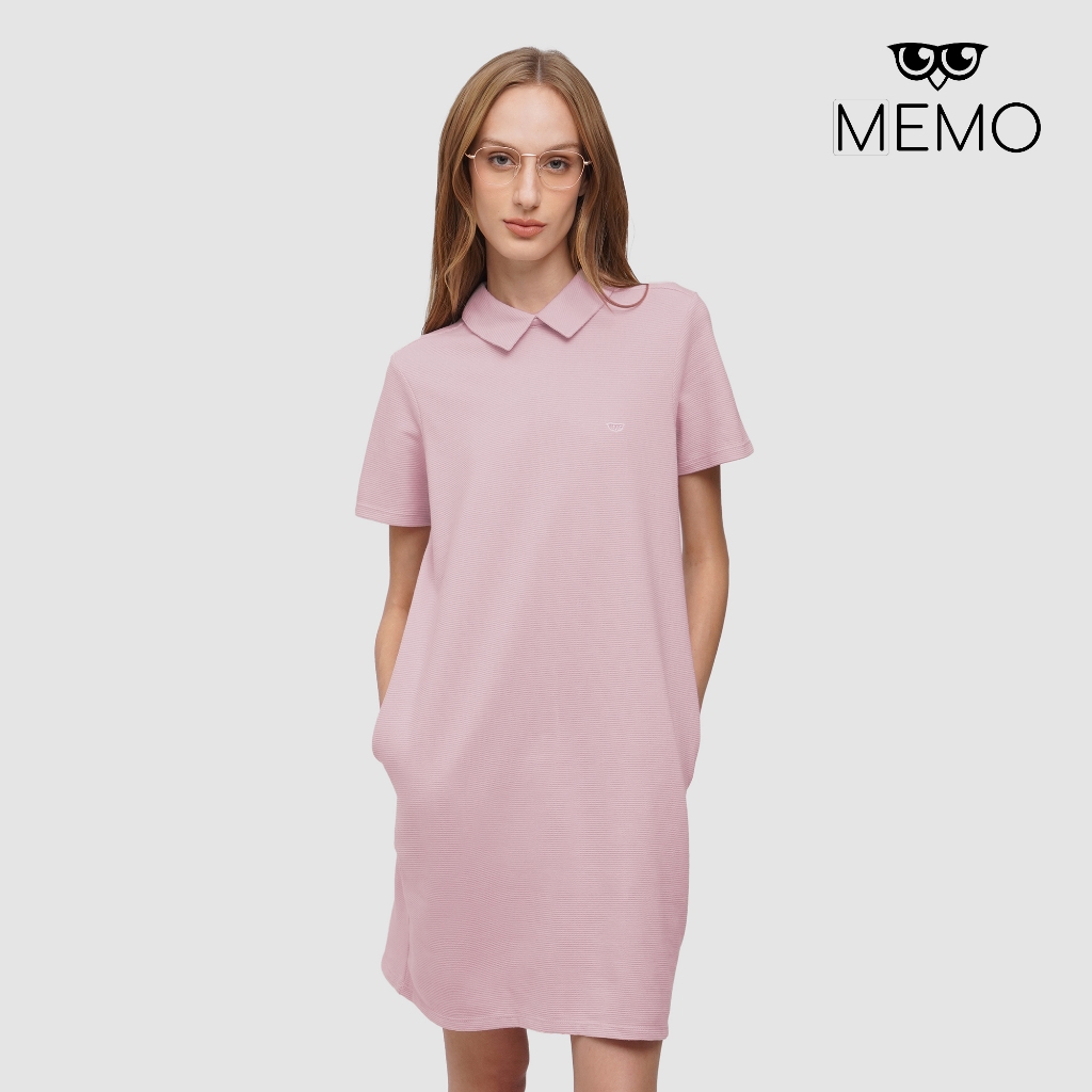Memo Textured Collared Dress For Women (Blush/Olive) | Shopee Philippines