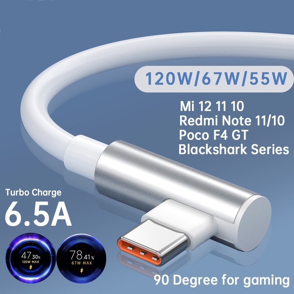 120w 67W Xiaomi USB Type C Turbo Elbow Charging Cable Redmi 67W Super ...