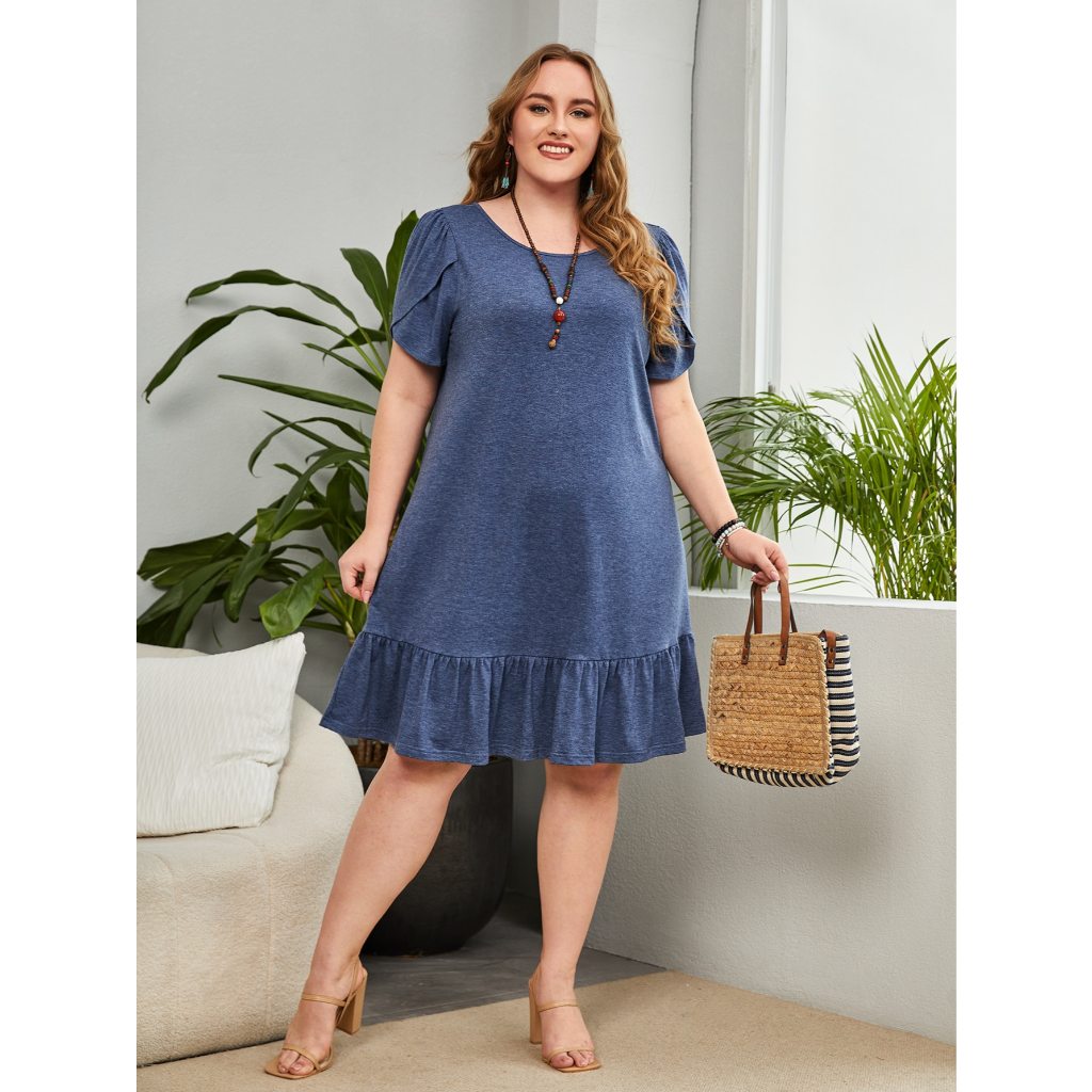 Simplee Crossover Back Overlapped Sleeve Ruffle Hem Plus Size Dress ...