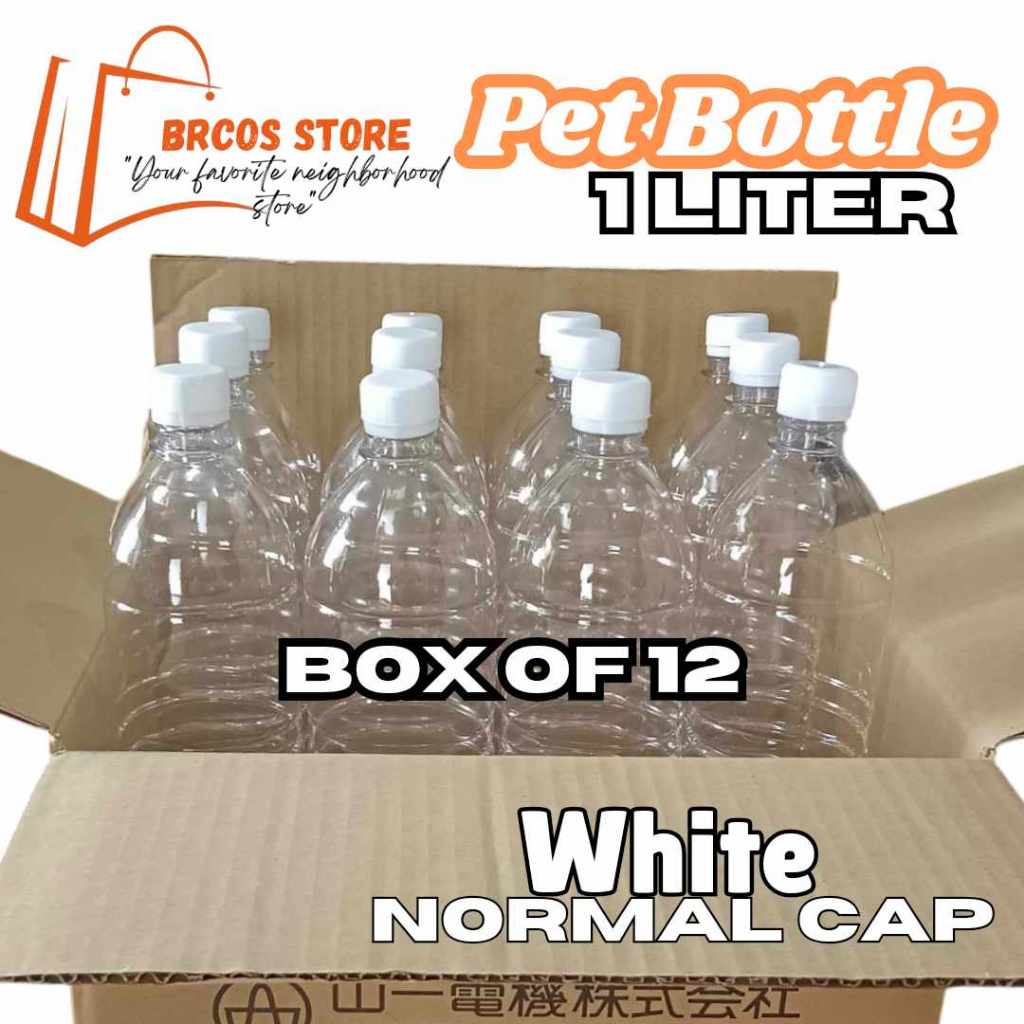 BRCos 12 PCS (1 Liter) Empty Clear Plastic Bottles With White Normal ...