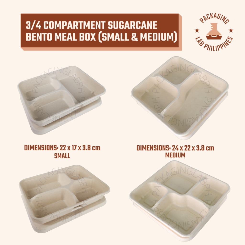 [10pcs] 3 DIVISION /4 DIVISION Compartment Sugarcane Bento Box Meal Box ...