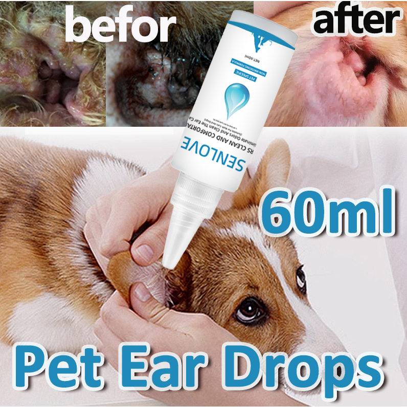 60ml Cat Dog Mites Odor Removal Ear Drops Infection Solution Treatment ...