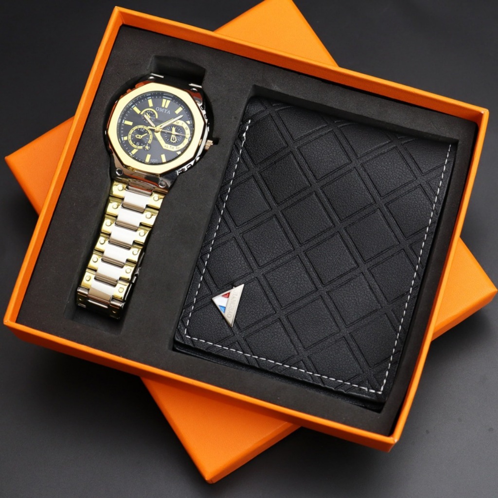 Fashion Men Black Leather Wallet Business Quartz Waterproof Watch Best ...