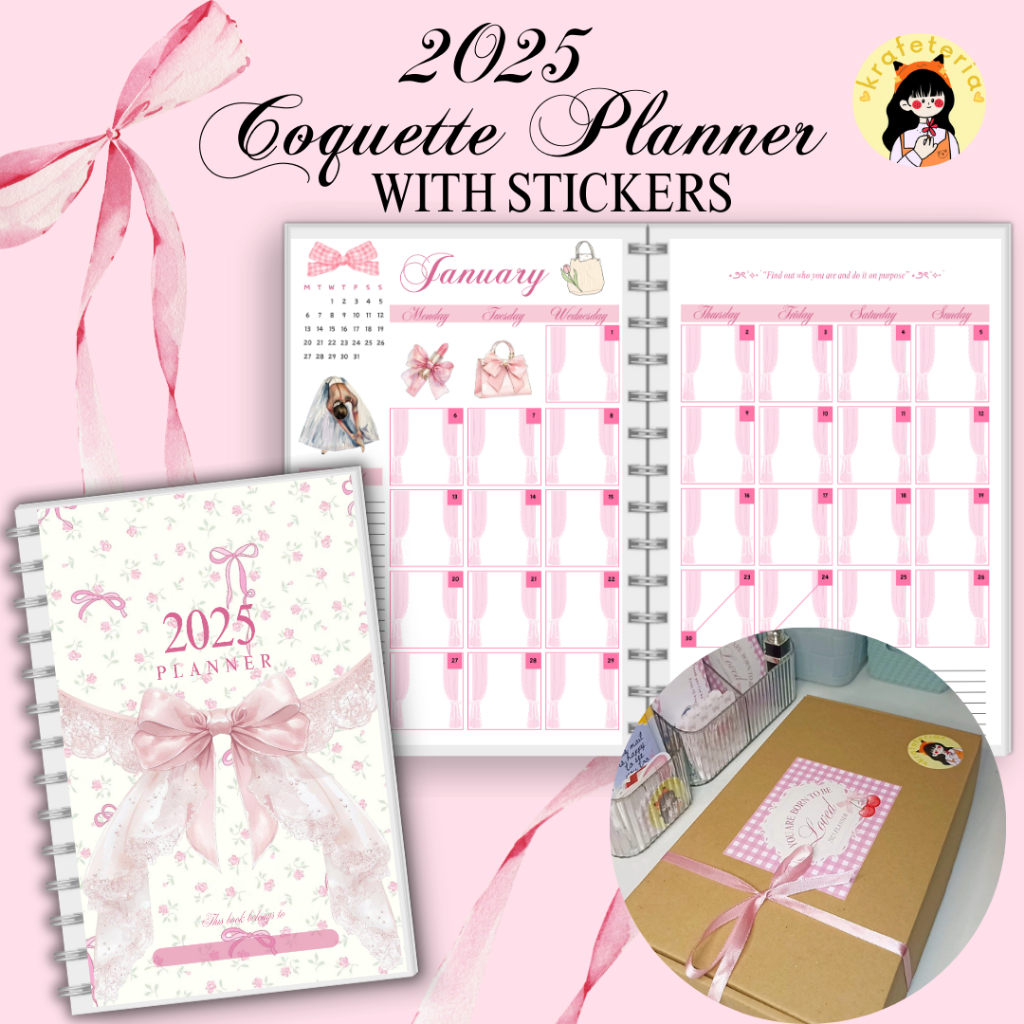2025 Pink Coquette Planner with Stickers 100GSM | A5 2025 Planner Dated ...