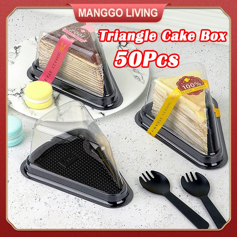 50Pcs Triangle Cake Box Cake Slice Container Dessert Cup With Lid 8Inch ...