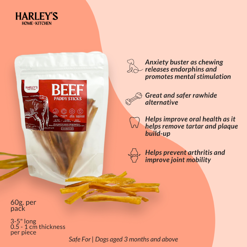 Harley’s Beef Paddy Sticks Tendon Chew - All Natural Pet Chew for Dogs ...