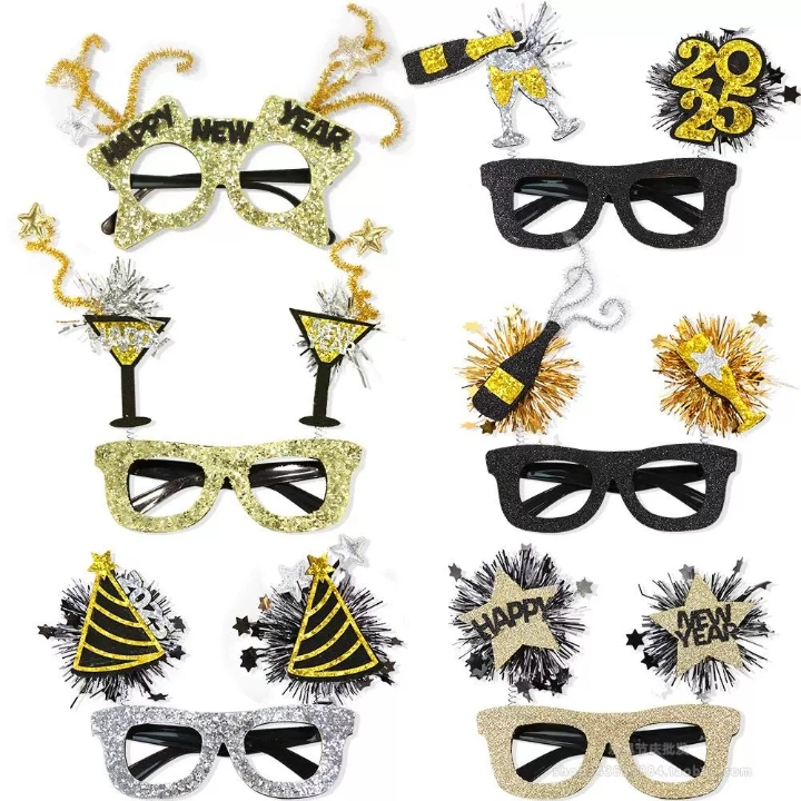 2026 Happy New Year Eve Funny wacky glasses Glitter Star Bottle glass ...