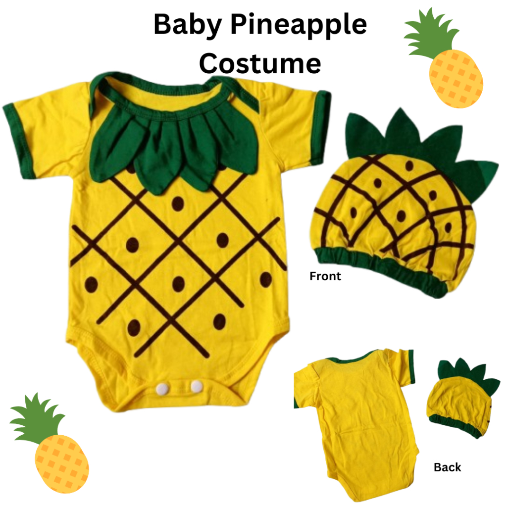 Baby Pineapple Costume Set Romper Bodysuit Bonnet Hat Yellow Green Cute ...