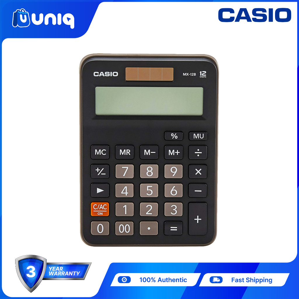 Casio 12 Digits Calculator MX-12B-BK, Mini Desk Type, 12 Digits, Extra ...