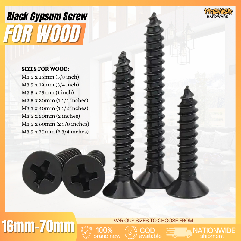 100PCS Black Gypsum Screw for Wood and Metal 1 inch to 3 inches Self ...