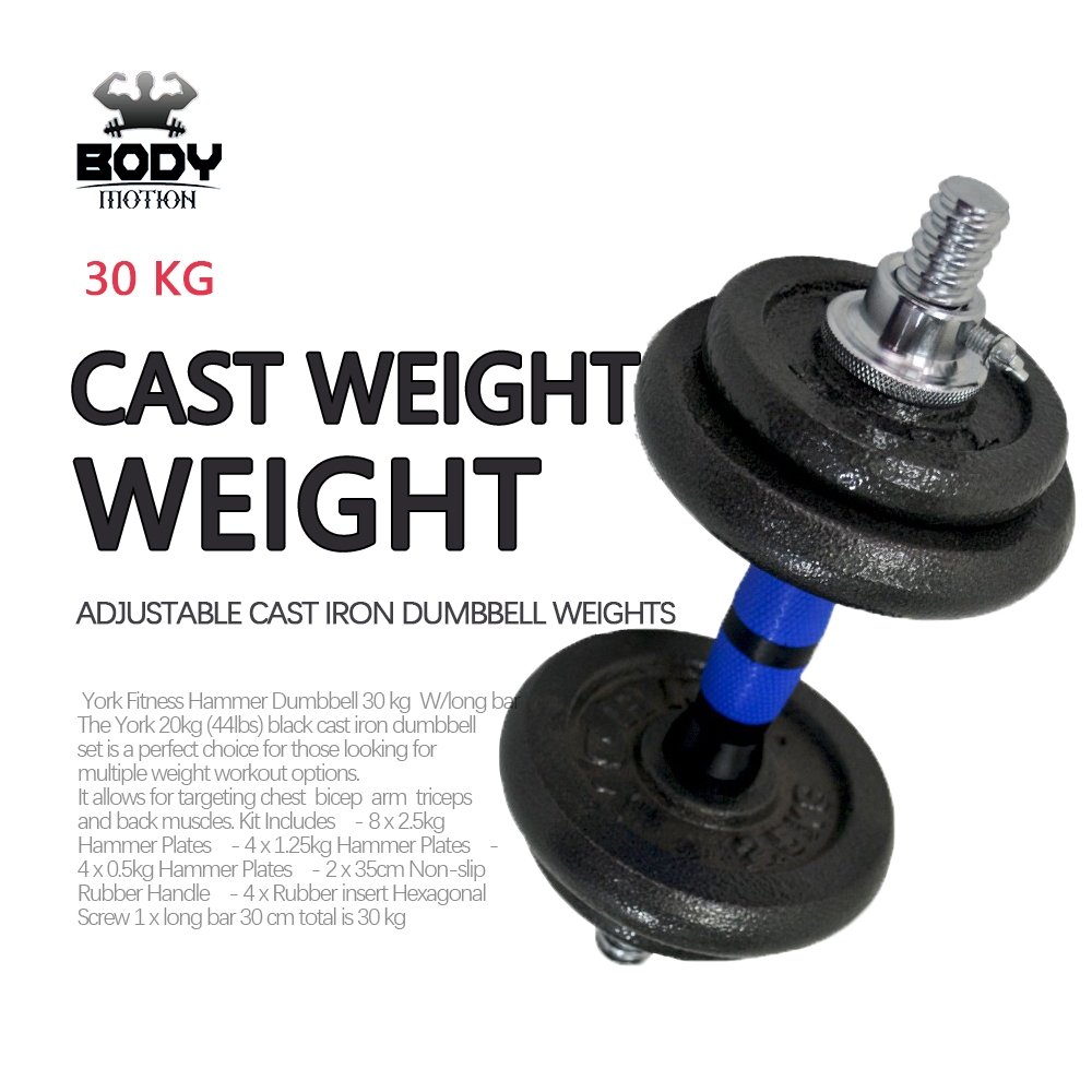 York Dumbbell 30 Kg Metal Cast Iron Set Weights Barbell Fitness ...