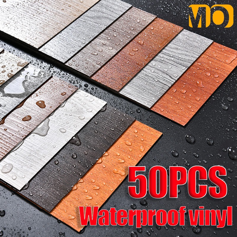 50PCS Wood Grain Vinyl Floor Sticker 91x15cm Self Adhesive PVC Tiles ...