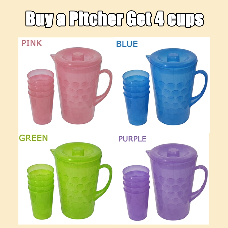 [ Buy 1 Take 4 ] Buy a Plastic Pitcher Take 4pcs Cups 1500ml Plastic ...