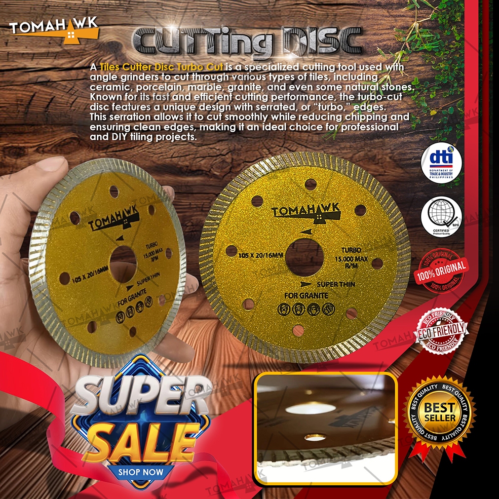TOMAHAWK TILES CUTTER DISC TURBO CUT (GOLD SERIES) DIAMOND CUTTING SAW ...