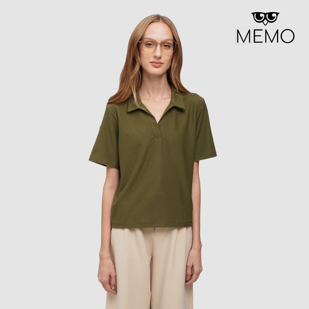 Memo Textured Polo For Women (Olive) | Shopee Philippines