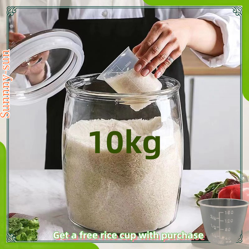 glass rice dispenser 10 kilos/10kg rice storage container airtight ...