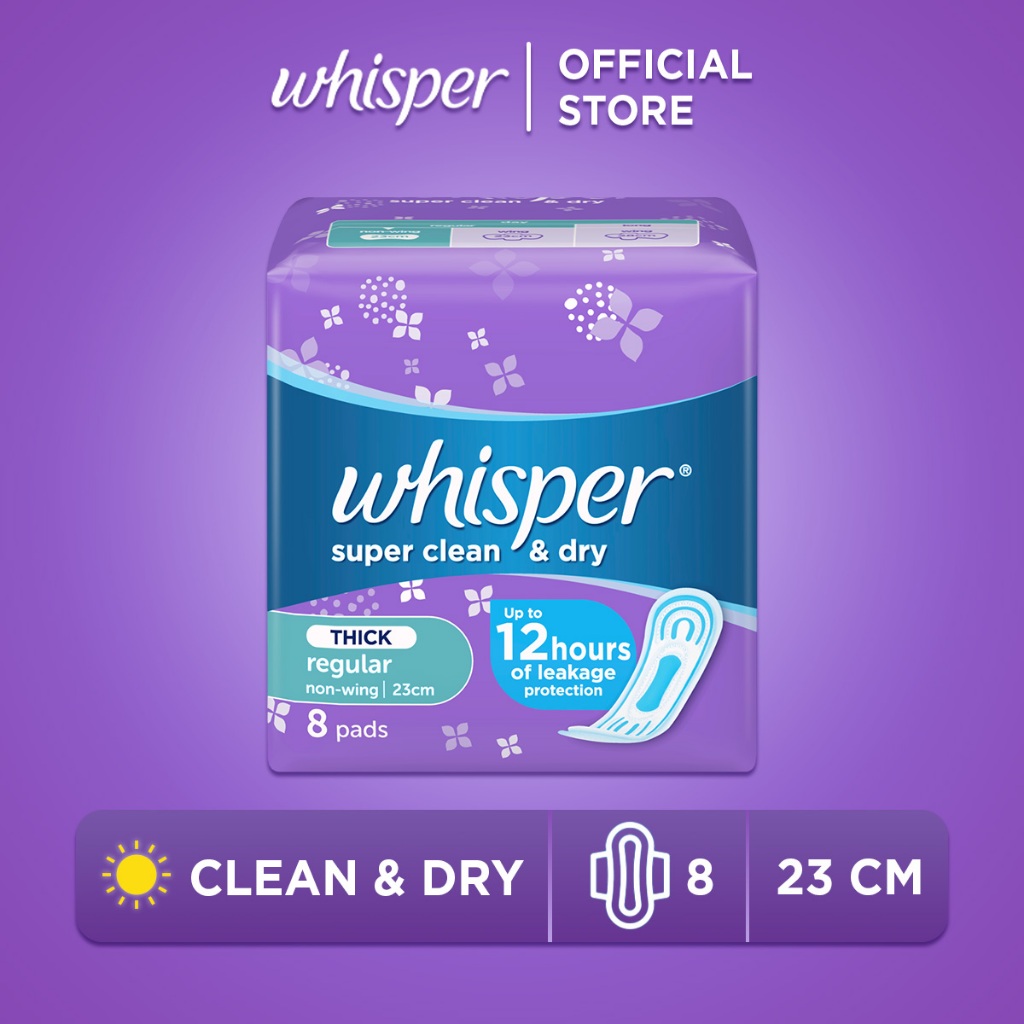 Whisper Super Clean & Dry Regular Flow Non-Wings 8s | Shopee Philippines