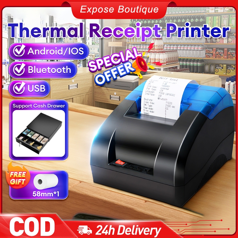 Printer Bluetooth Portable Thermal Printer For Cash Drawer Receipt For ...